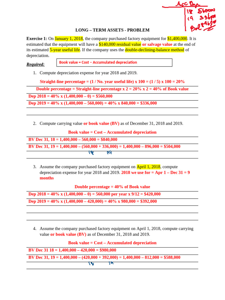 In Class - Depreciation Exercise | PDF | Depreciation | Book Value