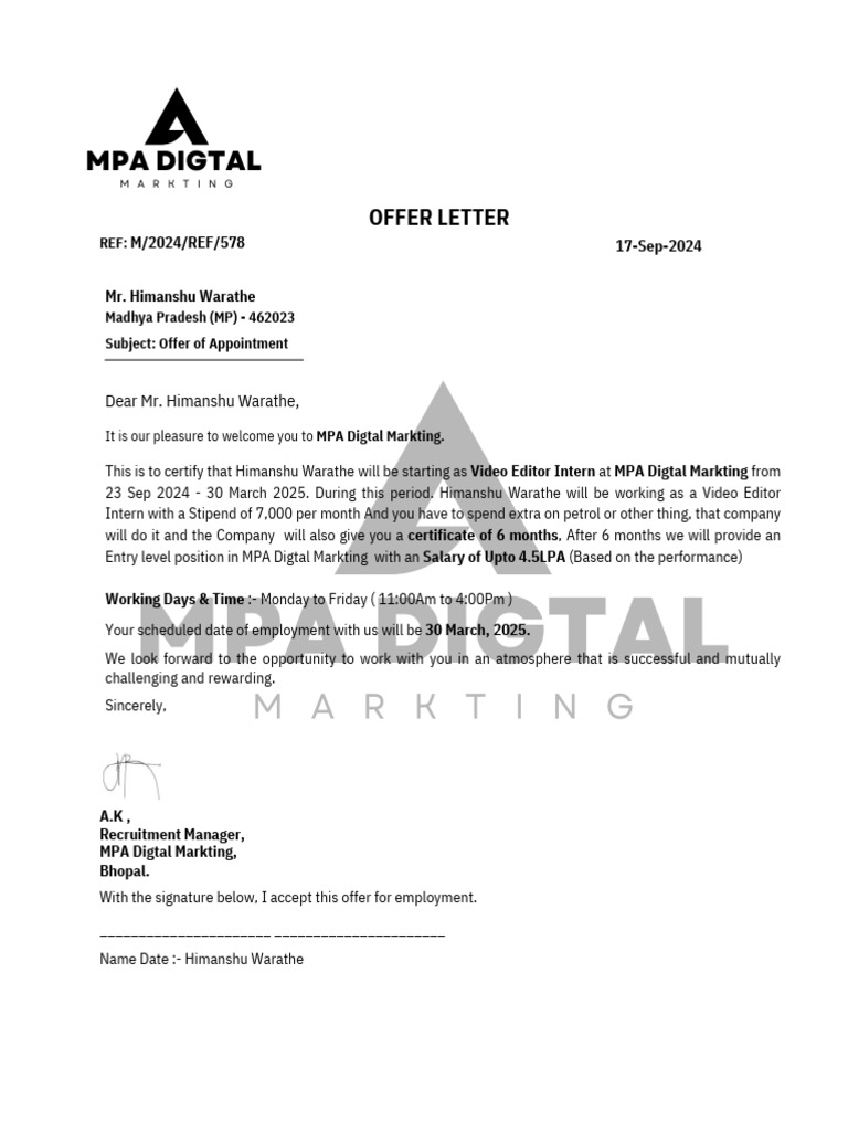 MPA Offer Letters | PDF
