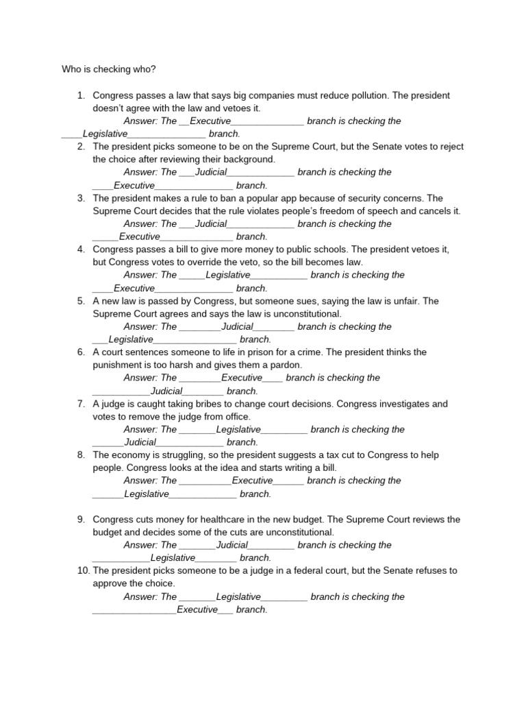 Branches of Government Checks Explained | PDF | United States Congress ...