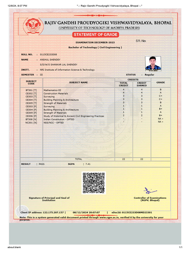 . Rajiv Gandhi Proudyogiki Vishwavidyalaya, Bhopal . | PDF | Engineering