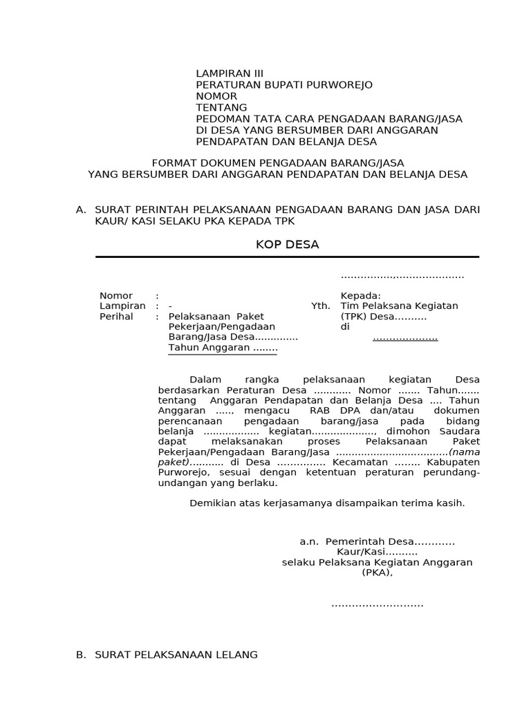 Lampiran Iii Dokumen Pelaksanaan Barjas Desa Ta 2020 (Koreksi1) | PDF