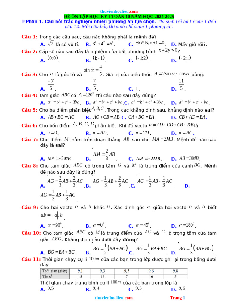 Thuvienhoclieu.com de on Tap HK1 Toan 10 KNTT de 6 | PDF