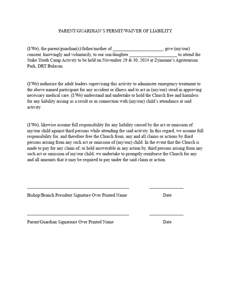 Youth Activity Waiver 2 | PDF