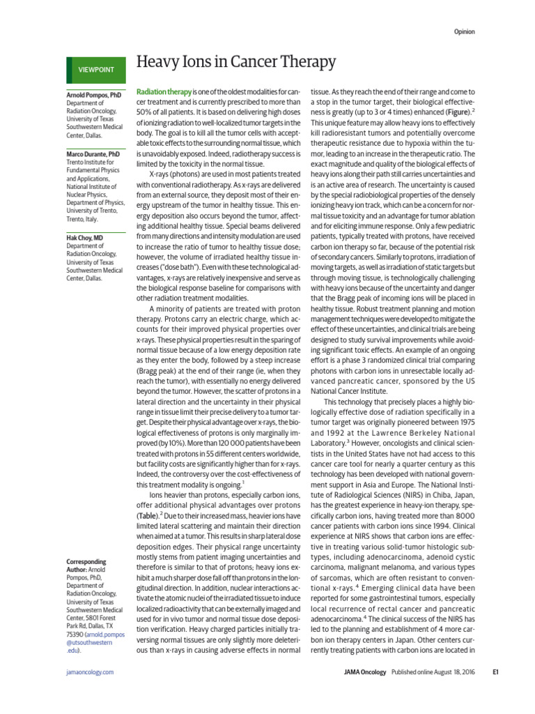 Heavy Ions in Cancer Therapy - Durante | PDF | Radiation Therapy ...