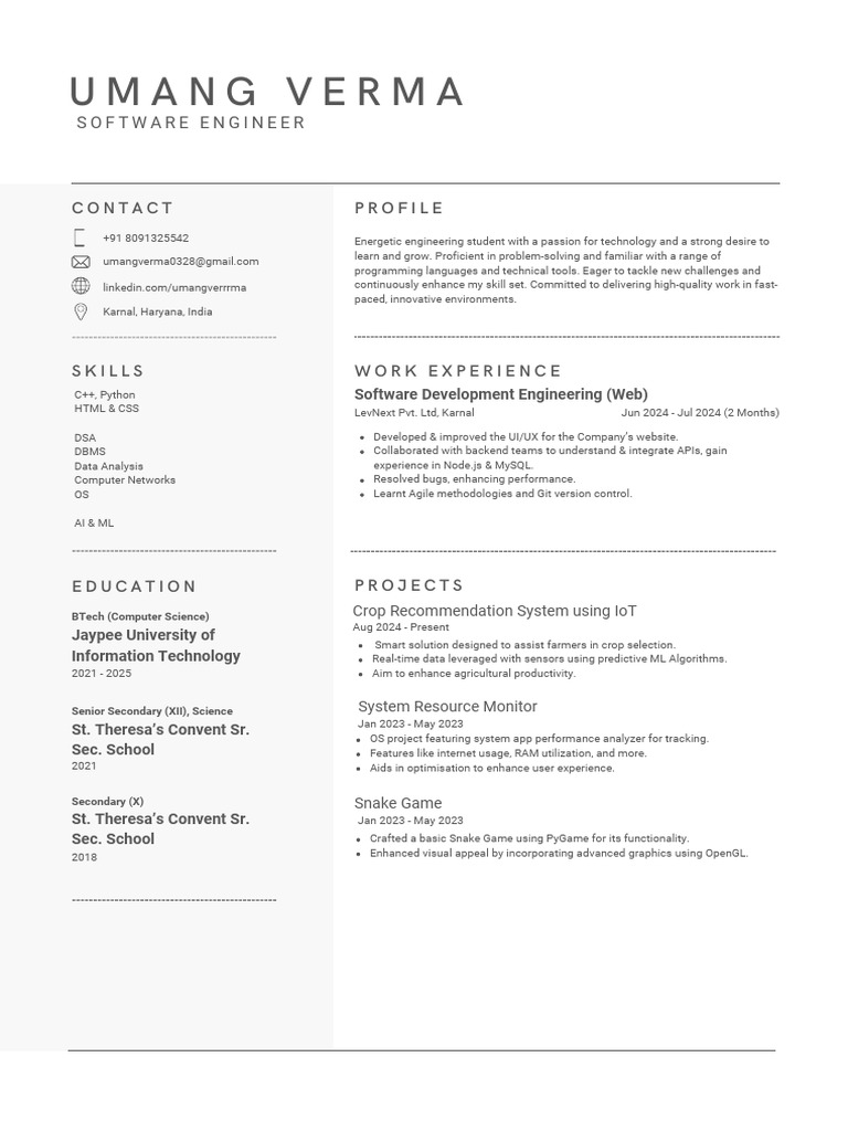 Umang Verma resume | PDF | Computing | Information Technology