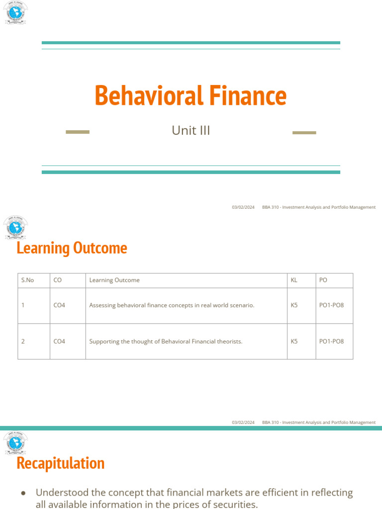 3.4 Behavioral Finance | PDF | Behavioral Economics | Decision Making