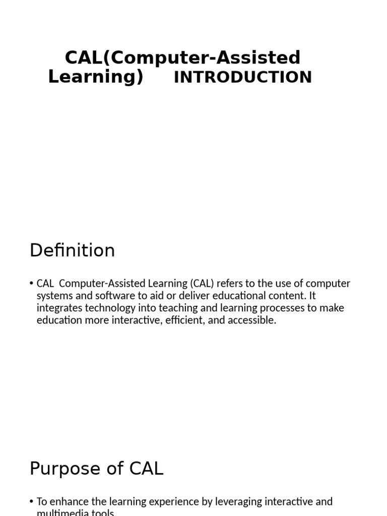 CAL (Computer-Assisted Learning) INTRODUCTION | PDF | Learning ...