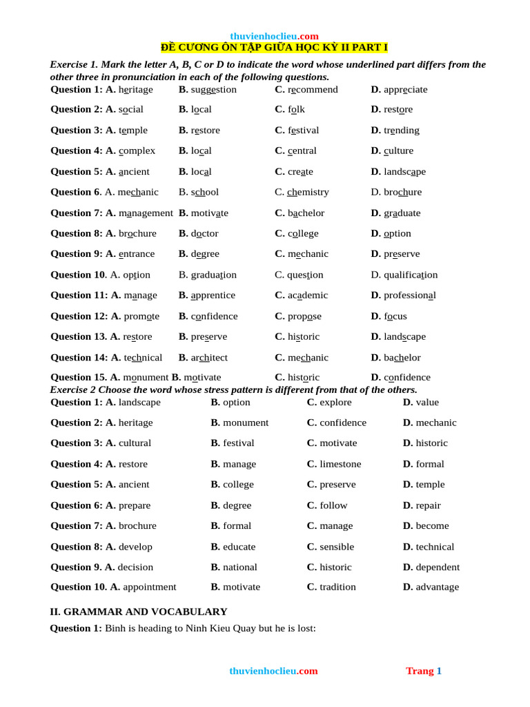 Midterm Exam Review: Vocabulary & Grammar | PDF | Adolescence