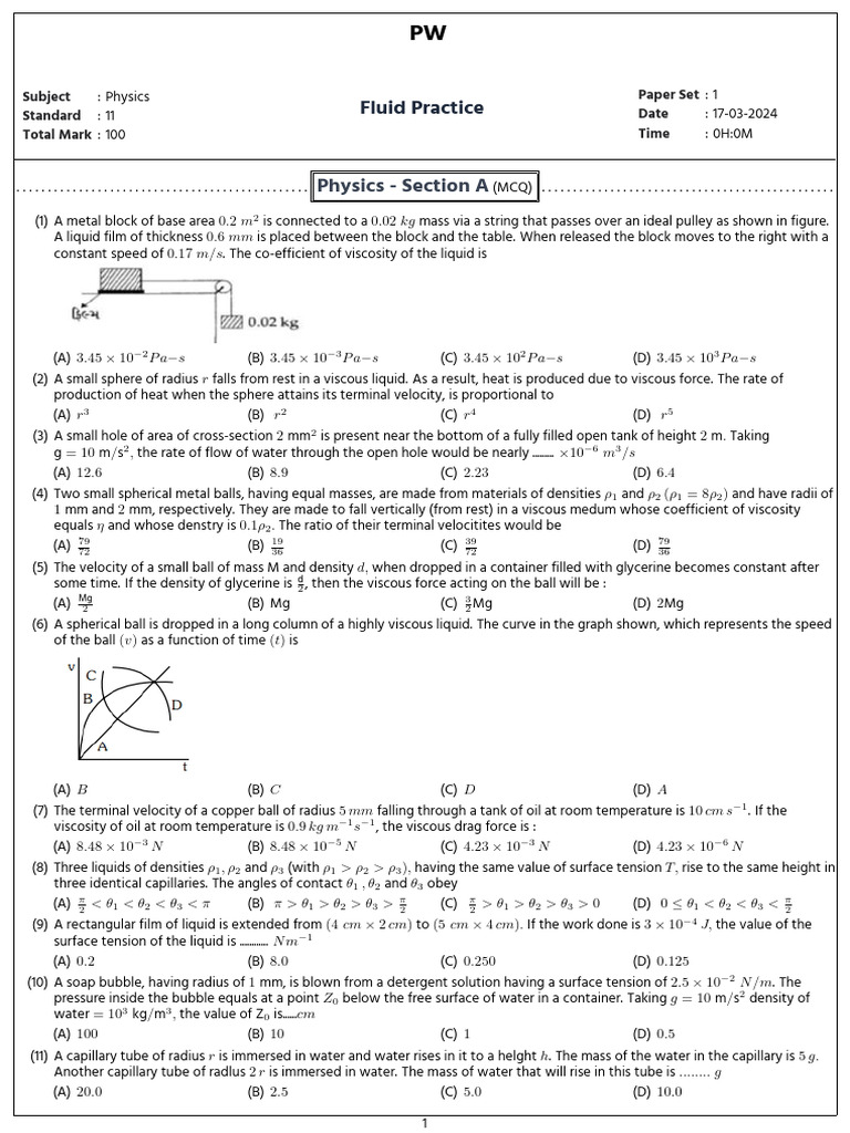 Fluid Practice 1710655337 | PDF | Viscosity | Liquids