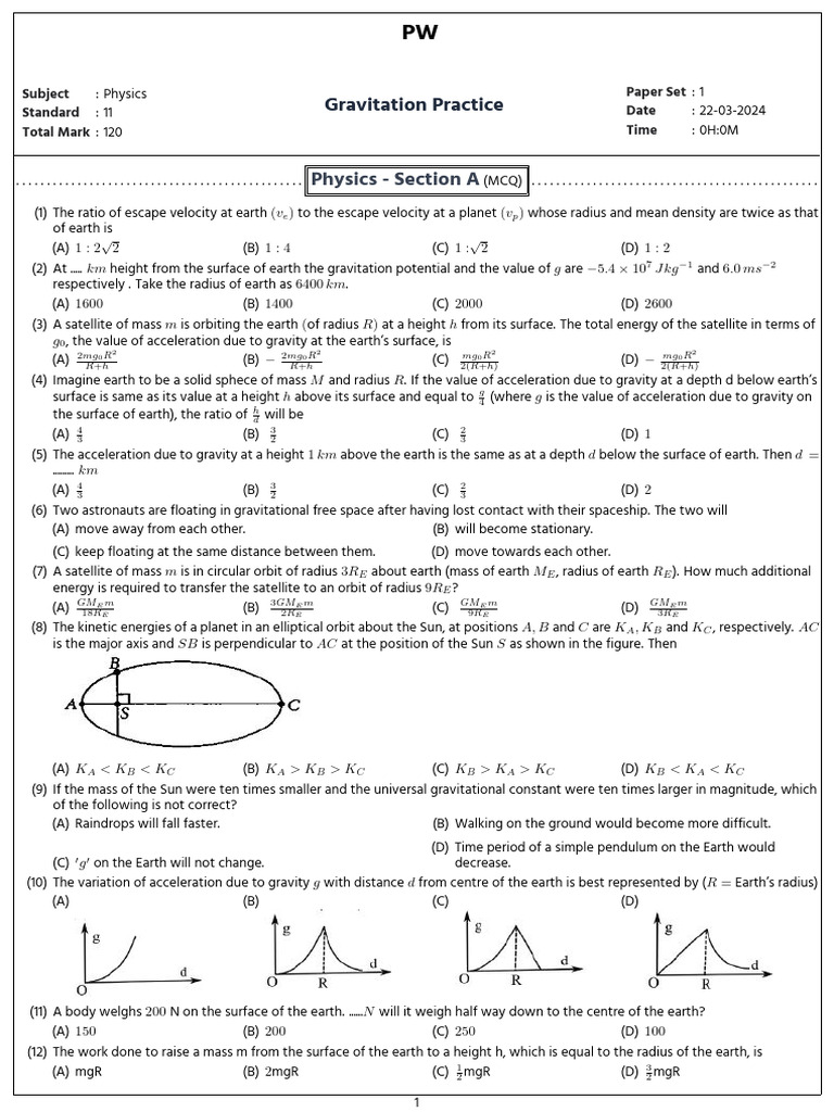 Gravitation Practice 1711076484 | PDF | Orbit | Earth