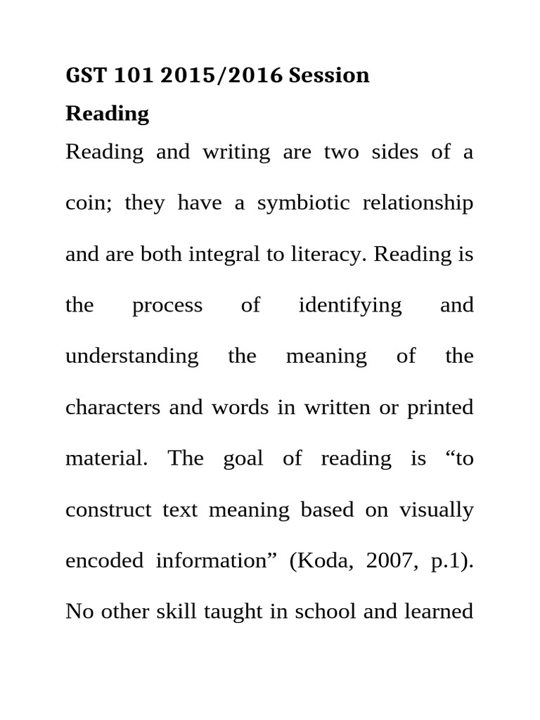 GST 101 Reading 2 by Tessa. | PDF | Reading Comprehension | Speed Reading