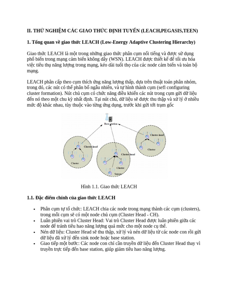Ii. Thử Nghiệm Các Giao Thức Định Tuyến (Leach,Pegasis,Teen) 1. Tổng quan về giao thức LEACH ...
