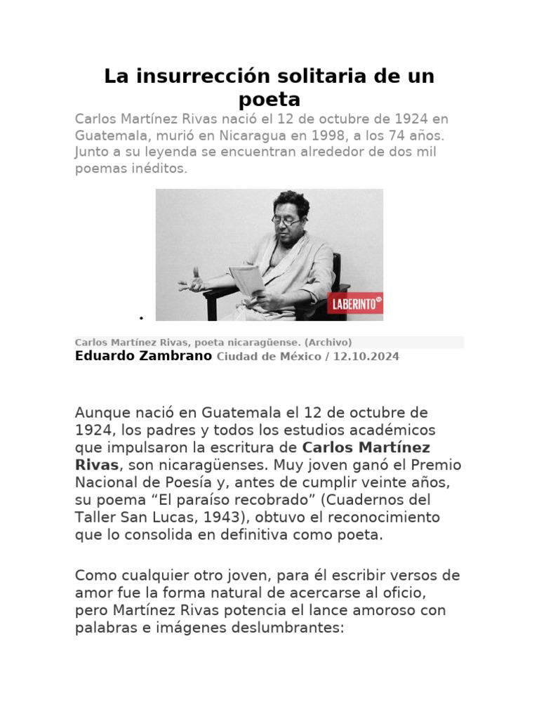 La insurrección poética de Martínez Rivas | PDF