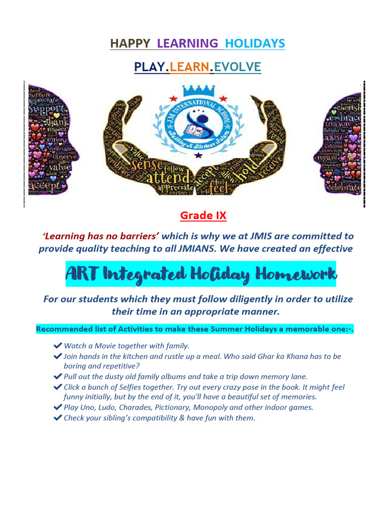 Grade Ix Holiday Planner Holiday | PDF | Learning | Behavior Modification