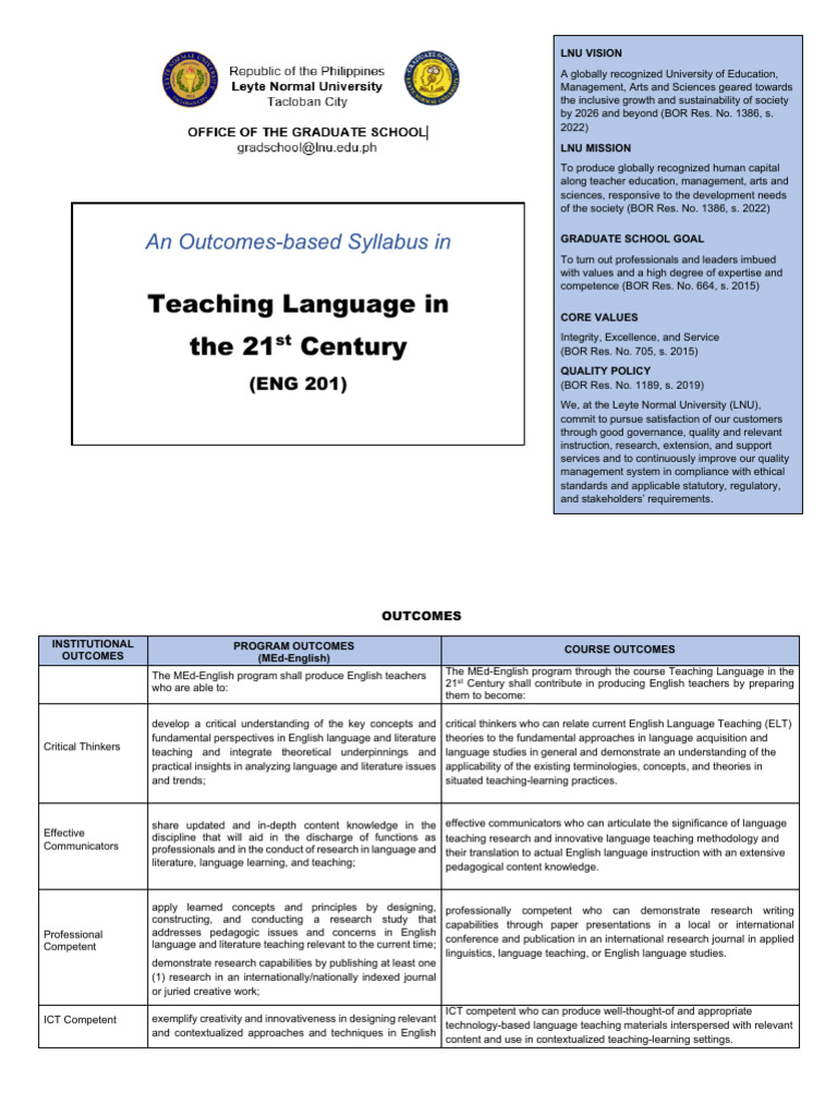 OBE-Syllabus-Teaching-Language-in-the-21st-Century | PDF | Educational ... OBE-Syllabus-Teaching-Language-in-the-21st-Century | PDF | Educational ...