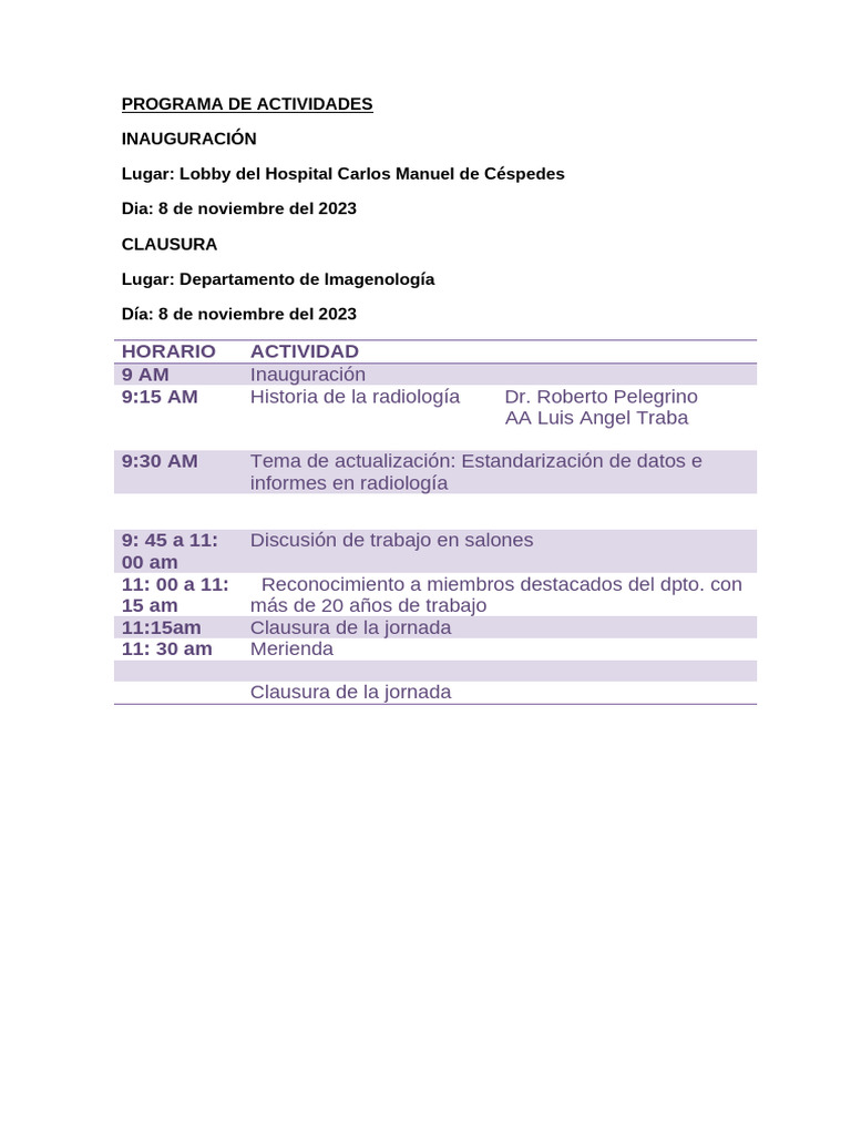 Programa de Actividades | PDF