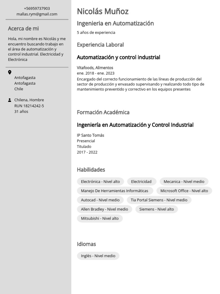 CV Nicolás Muñoz | PDF