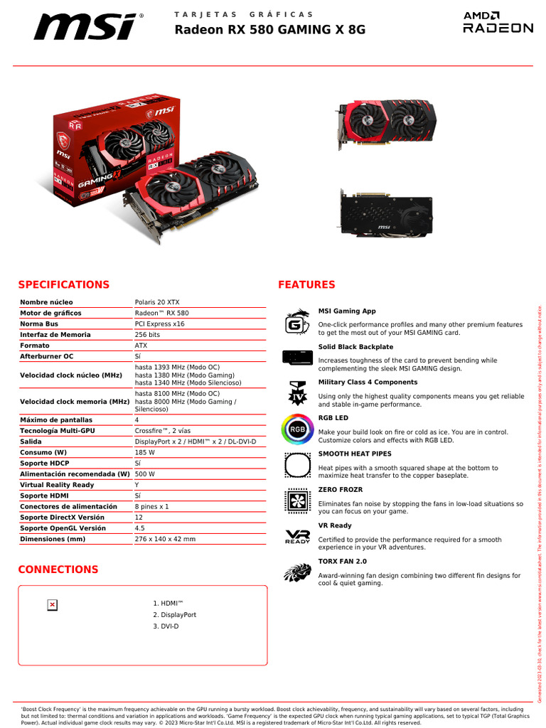 Radeon RX 580 Gaming X 8g | PDF | Hdmi | Graphics Processing Unit