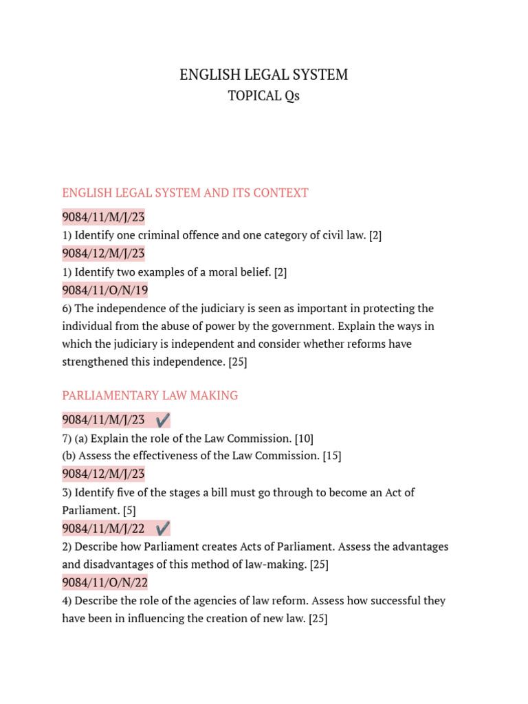 Overview of English Legal System Topics | PDF | Precedent | Statutory ...