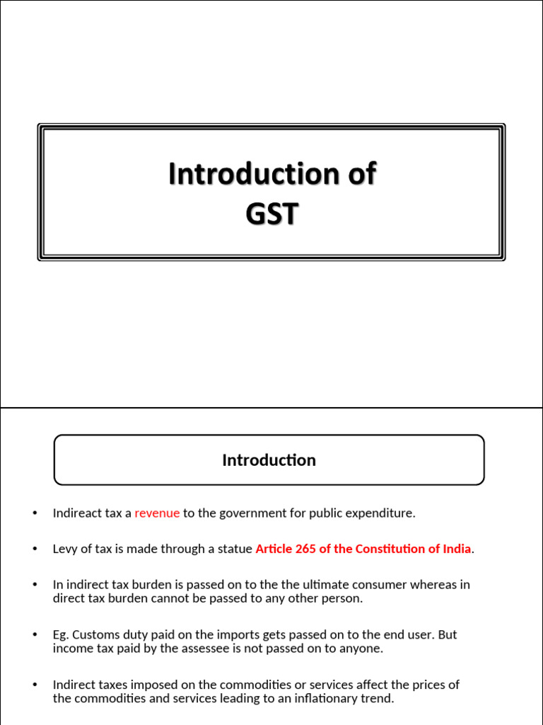 1. Introduction of GST | PDF | Taxes | Value Added Tax