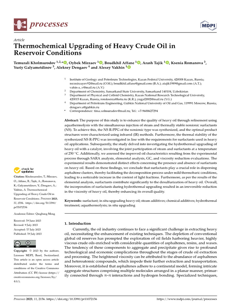 Thermochemical Upgrading of Heavy Crude Oil in Res | PDF | Molecules | Ion