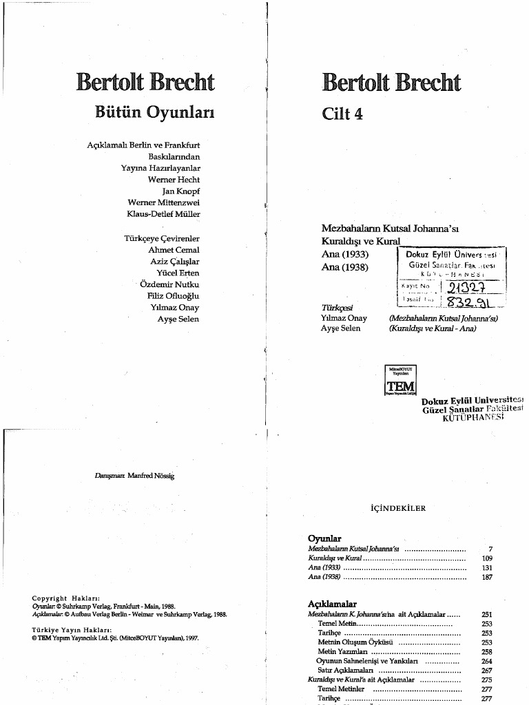 Bertolt Brecht - Bütün Oyunları Cilt 04 | PDF