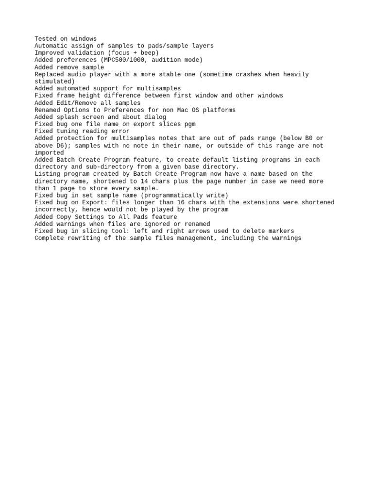 MPC Software Update Changelog | PDF