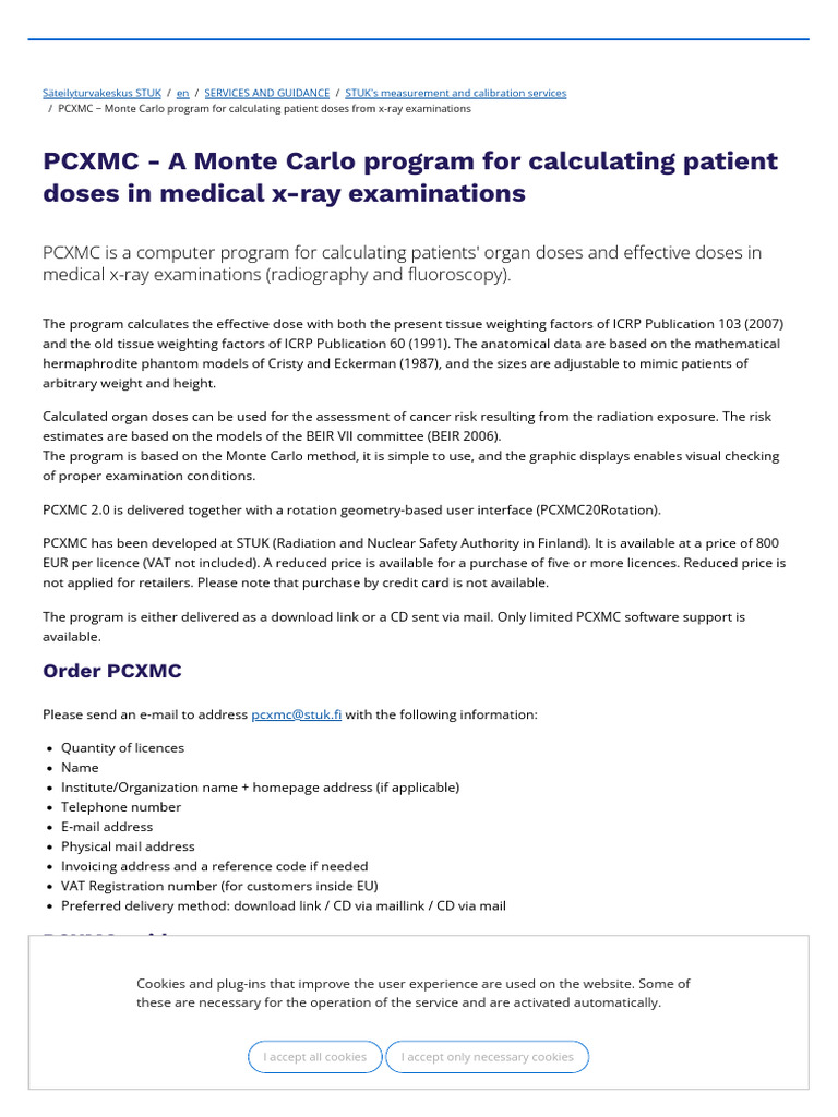 PCXMC Monte Carlo Program For Calculating Patient Doses From X-Ray ...