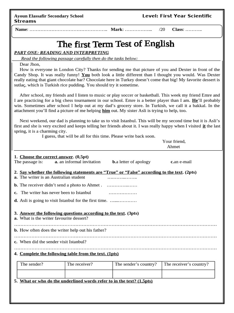 First Year Scientific Reading Comprehension | PDF