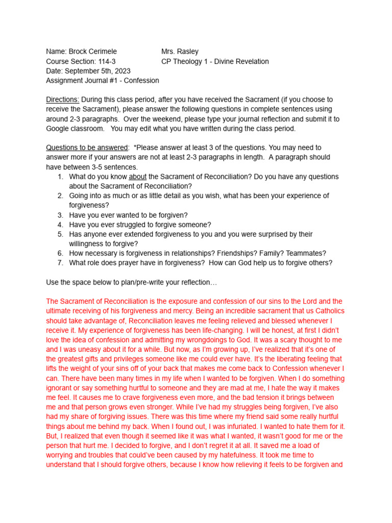 Copy of Journal # 1 - Confession | PDF | Forgiveness | Sacraments