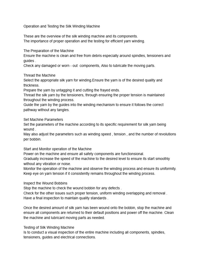 Operating of Silk Winding Machine | PDF