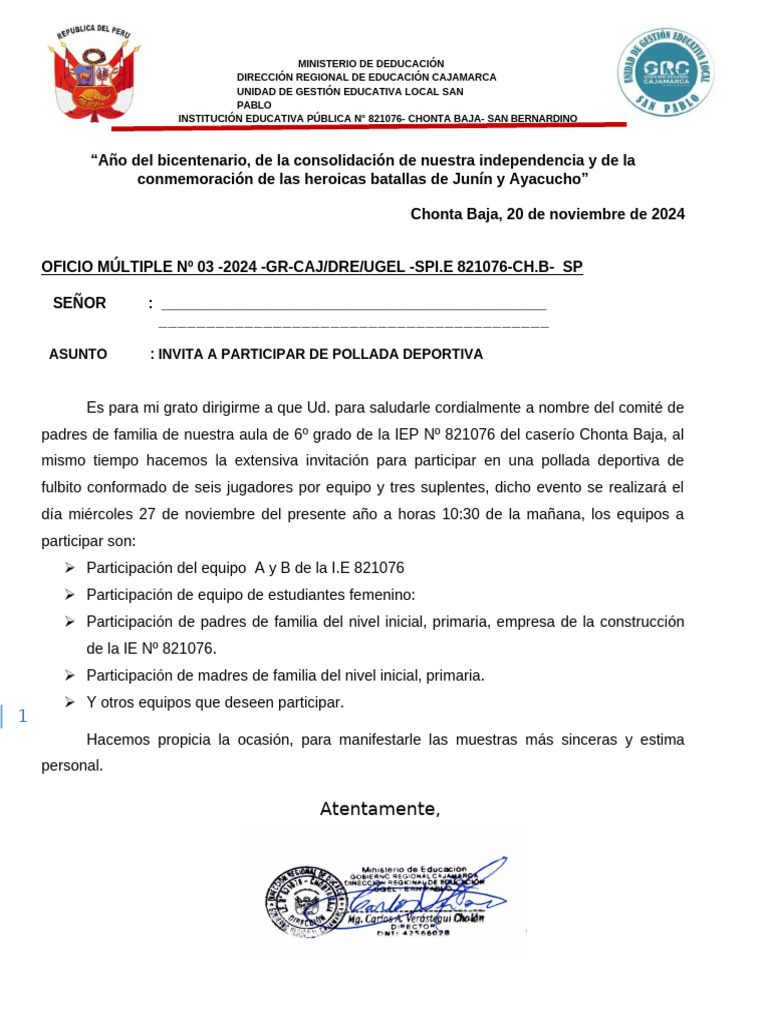 Pollada Deportiva en Chonta Baja | PDF