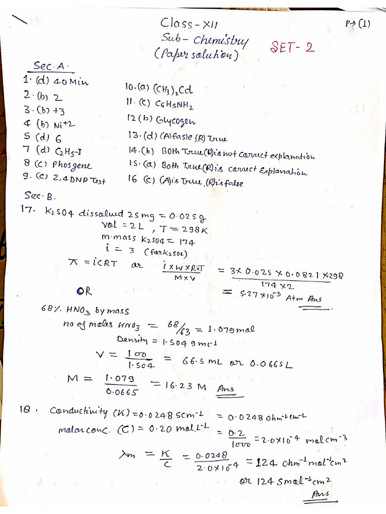 Class 12 Chemistry Set 2 Solution-1 | PDF
