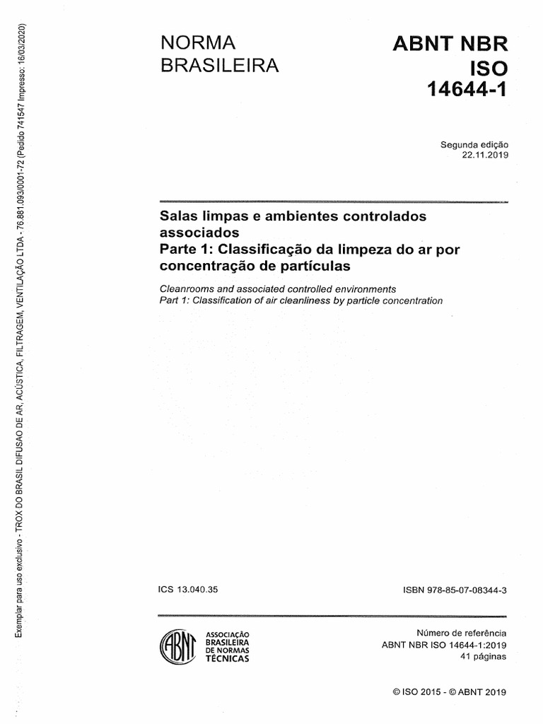 NBR ISO 14644-1 - 2019.r01 Salas Limpas e Ambientes Controlados ...