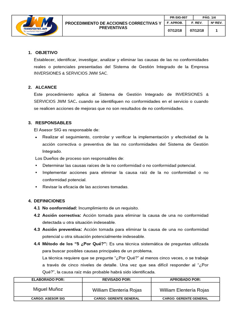 PR-SIG-007 Procedimiento de Acciones Correctivas | PDF PR-SIG-007 Procedimiento de Acciones Correctivas | PDF
