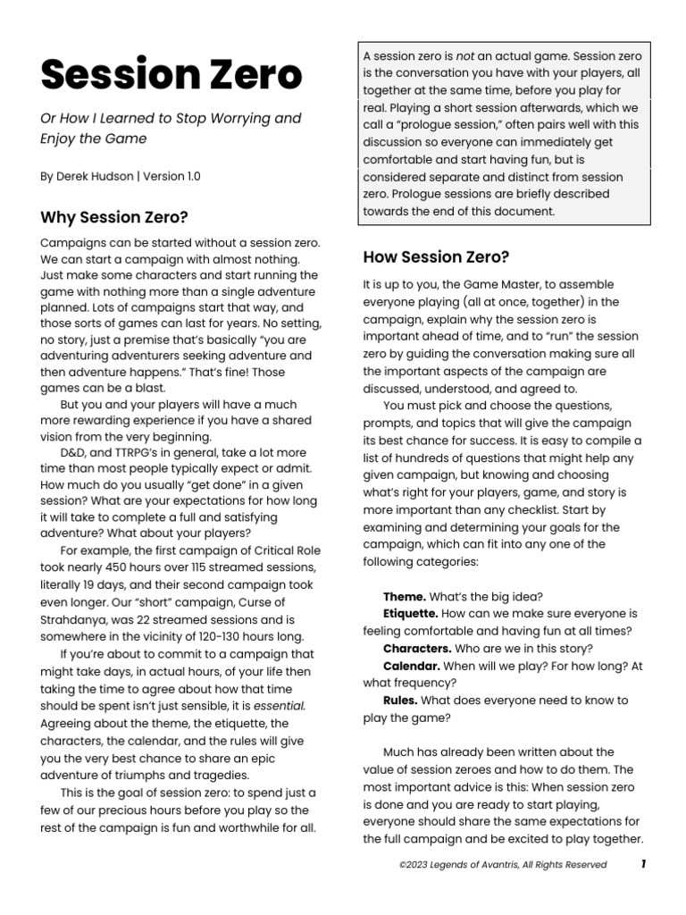 Importance of Session Zero in TTRPGs | PDF | Tabletop Role Playing Game