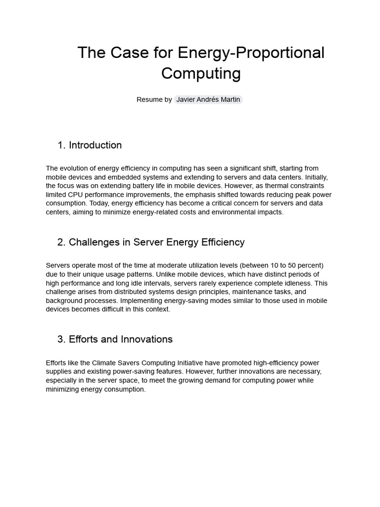 The Case For Energy-Proportional Computing Resume | PDF | Efficient ...