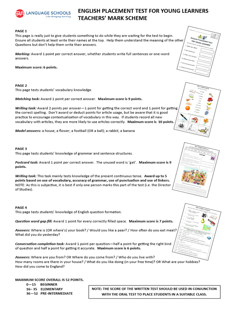 Junior Placement Test MARK SCHEME | PDF | Vocabulary | Question