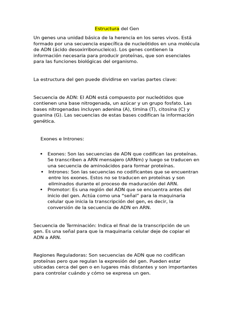 Estructura y Función del Gen | PDF | Adn | Gene
