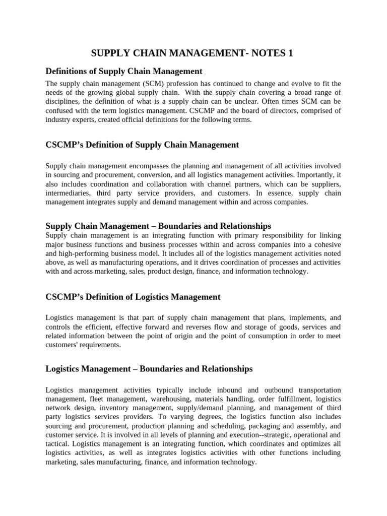 Evolution of Supply Chain Management-Notes One | PDF | Supply Chain ...