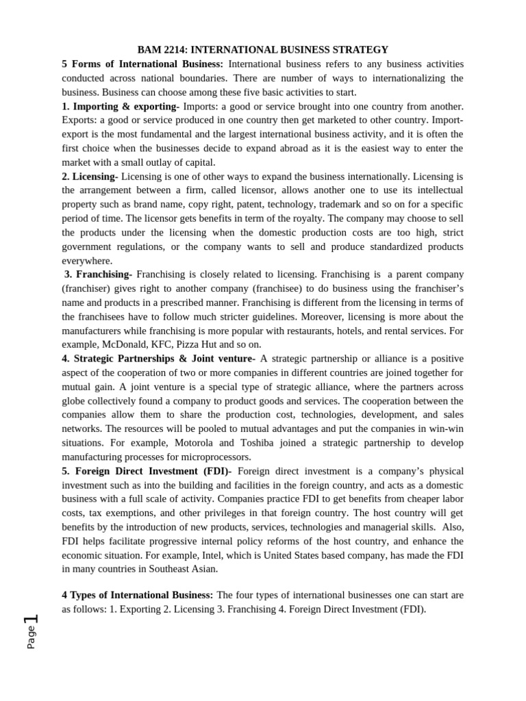LSN 3-4 Forms of International Business | PDF | License | Franchising