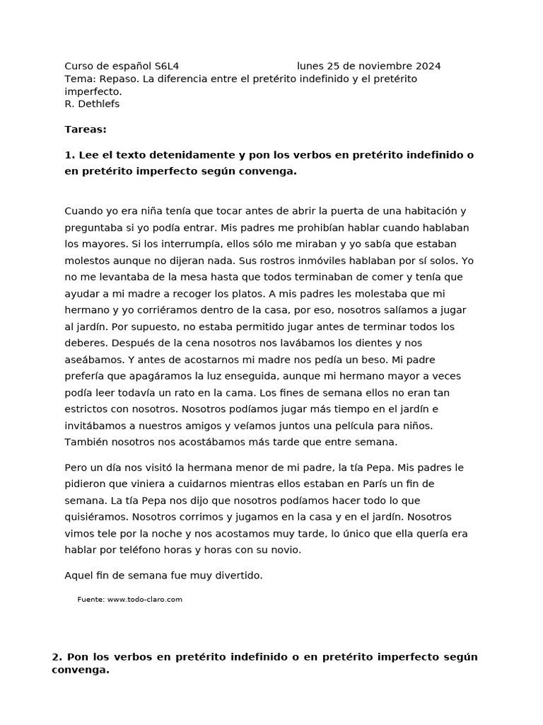 El contraste entre indefinido e imperfecto | PDF