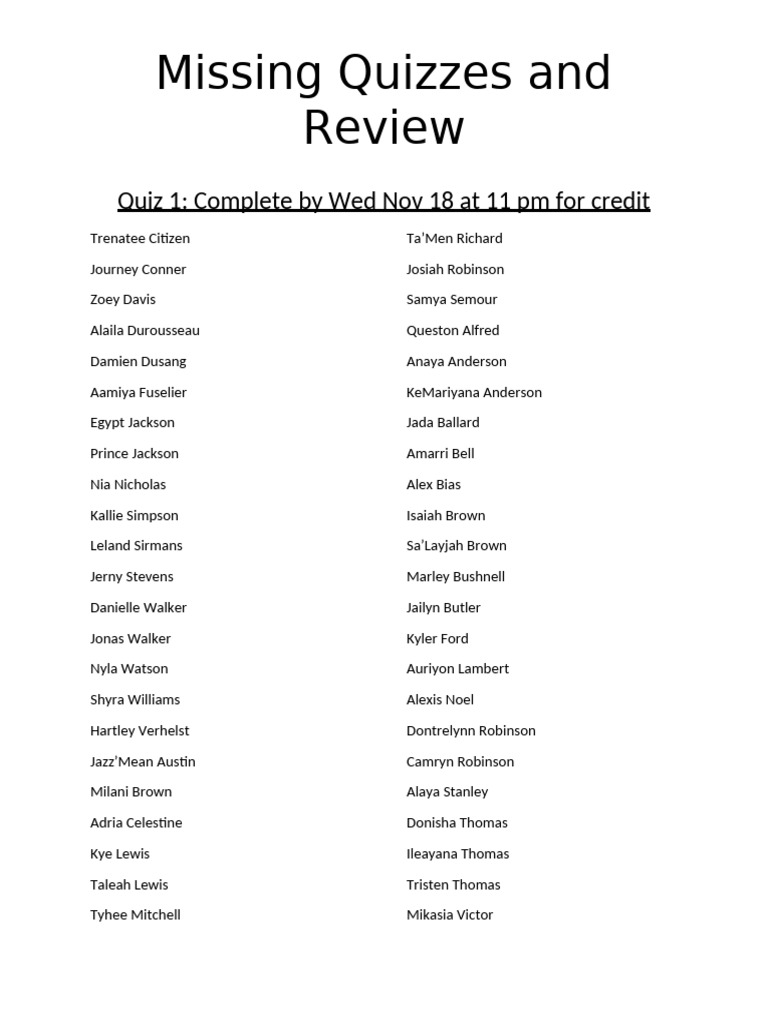 Missing Quizzes and Review | PDF
