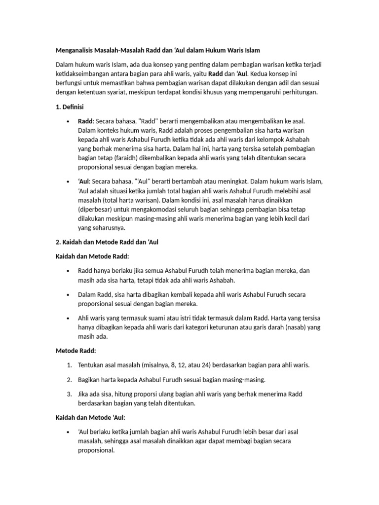 Menganalisis Masalah Radd Dan Aul | PDF