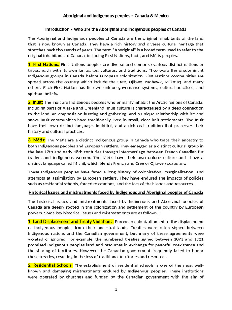 Aboriginal and Indigenous Peoples - Canada & Mexico | PDF | Indigenous ...