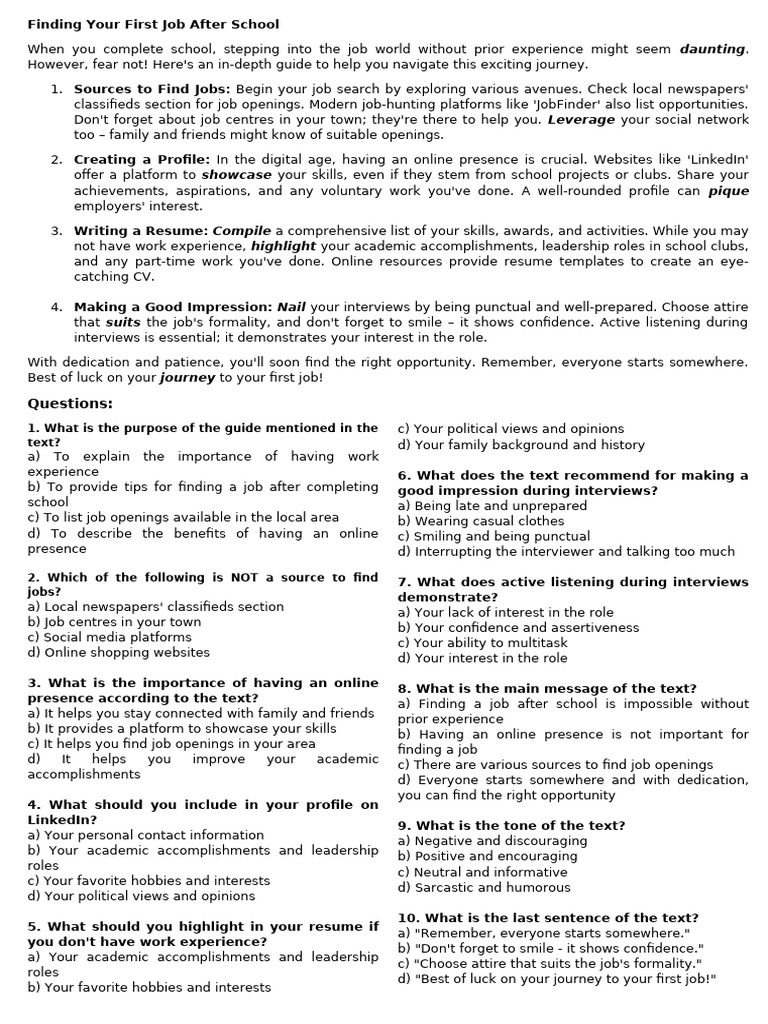 Reading Finding Your First Job | PDF | Résumé | Linked In
