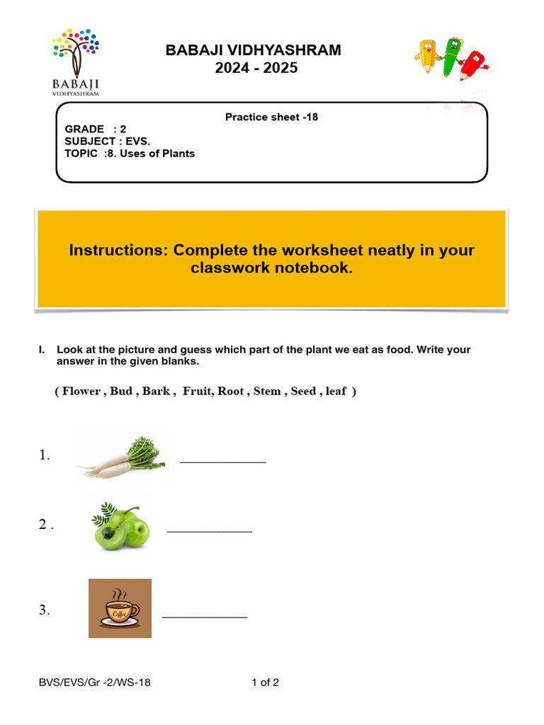 Grade 2 EVS Practice Sheet - 18 (131224) | PDF