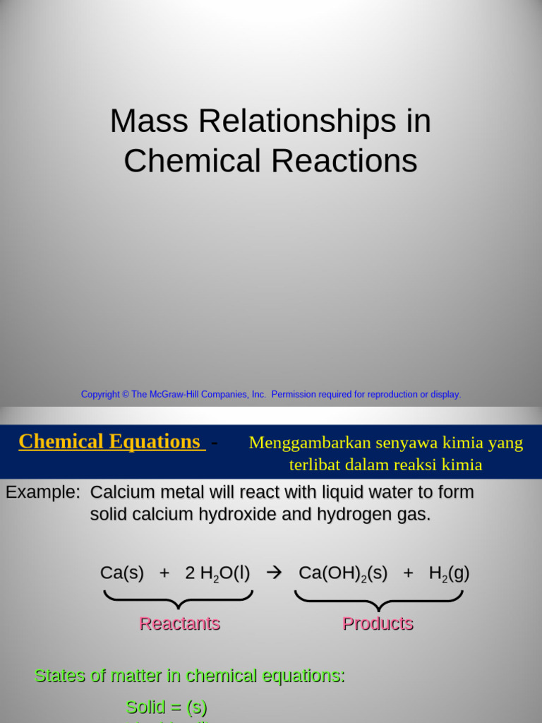 Mass Relationships in Chemical Reactions | PDF | Stoichiometry | Calcium