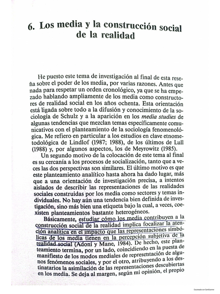 La Construcción Social de La Realidad Wolf | PDF