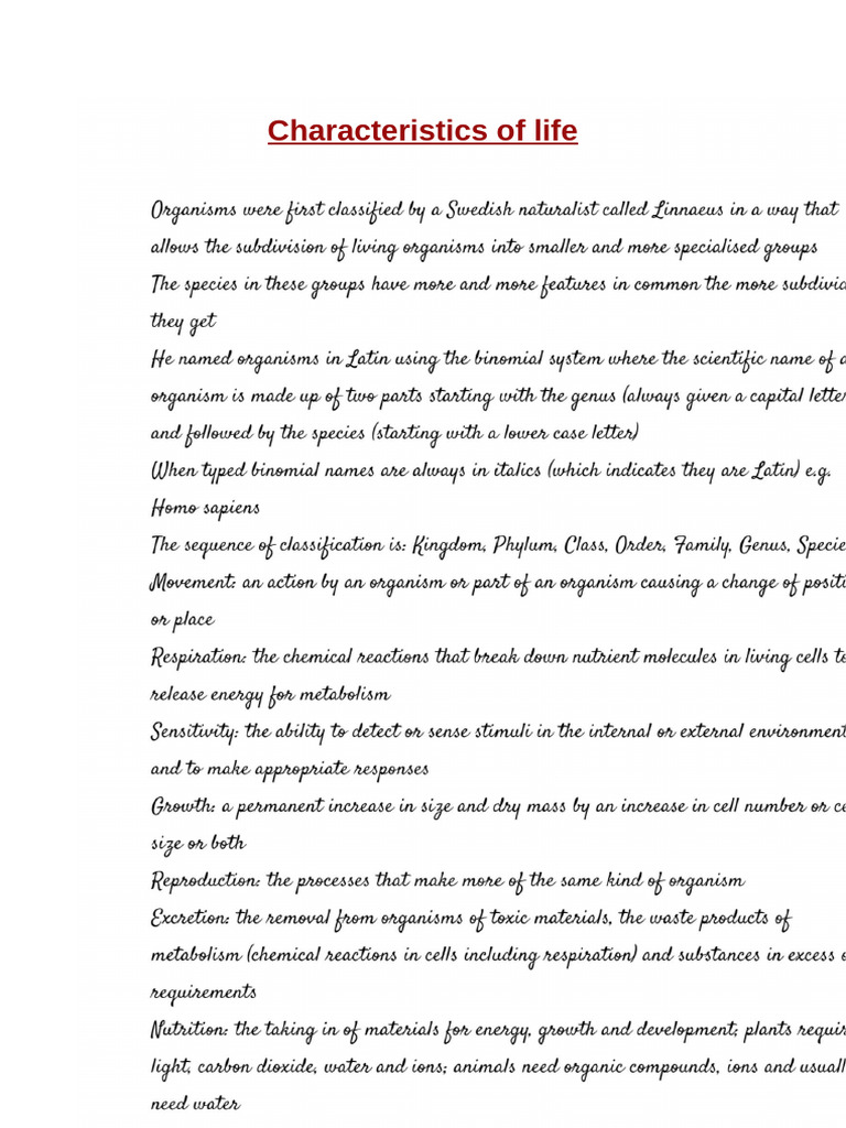 Characteristics of Life-Notes | PDF